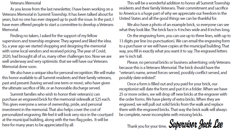 Veterans Memorial Bricks – Summit Township, Erie County, PA